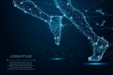 선 삼각형 및 입자에서 추상 다각형 실행 다리 낮은 폴리 와이어 프레임 그림 프리미엄 벡터