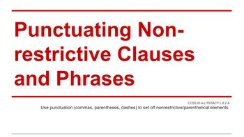 Punctuating Non Restrictive Clauses By Carolyn Brown TpT
