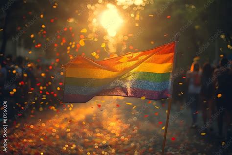 Inspirational Pride Flag Waving In Golden Evening Light Amidst A Shower