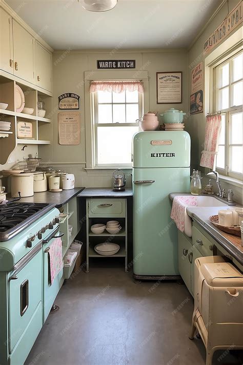 1940s Wartime Kitchen With Pastel Khaki Appliances Ration Book Decor