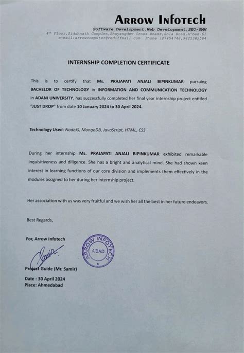 Anjali Prajapati On Linkedin Webdevelopment Softwaredeveloper Internshipcomplete