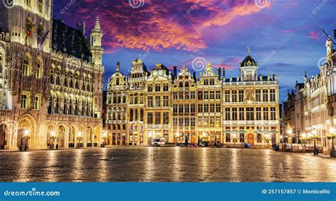 Architecture Of The Grand Place In Brussels Belgium After Dusk