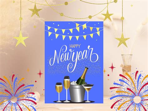 Modern Happy New Year Printable Greeting Card Instant Digital