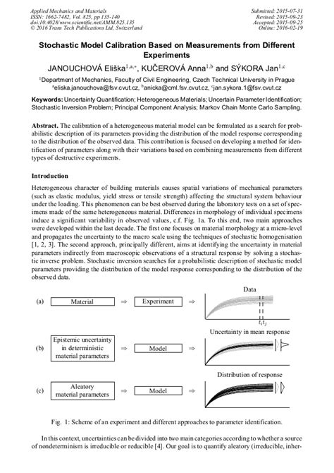 Stochastic Model Calibration Based On Measurements From Different Experiments Scientificnet