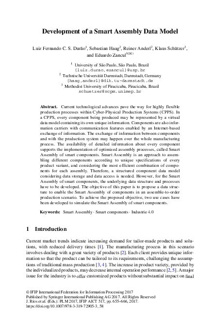 Pdf Development Of A Smart Assembly Data Model