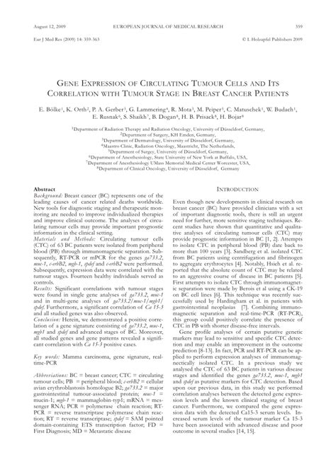 Pdf Gene Expression Of Circulating Tumour Cells And Its Correlation With Tumour Stage In