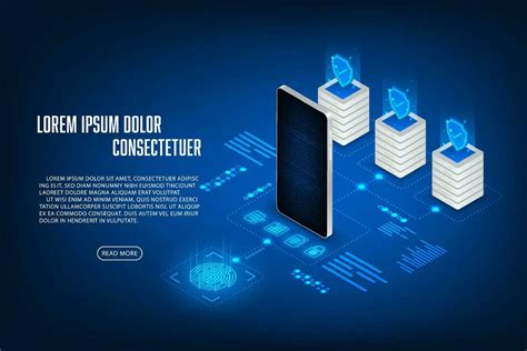 Vector Isometric Security Server Storage Concept Technology Fingerprint Unlock Mobilephone