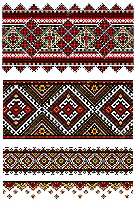 Векторні ілюстрації орнаментів української вишивки візерунки кадри і меж Cross Stitch Border