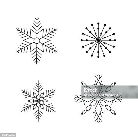 눈송이 크리스마스 세트 간단한 낙서 선형 손으로 그린 벡터 일러스트 레이 션 겨울 휴가 새해 요소 계절 인사말 카드 초대장 배너 포스터 스티커 12월에 대한 스톡 벡터 아트