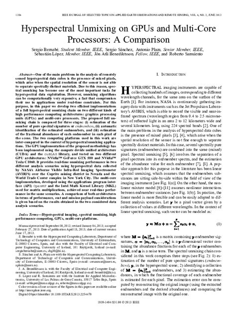 Pdf Hyperspectral Unmixing On Gpus And Multi Core Processors A