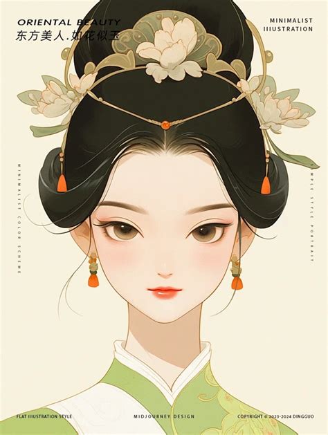 东方美人 如花似玉扁平文创插画苹果绿色系 花瓣网