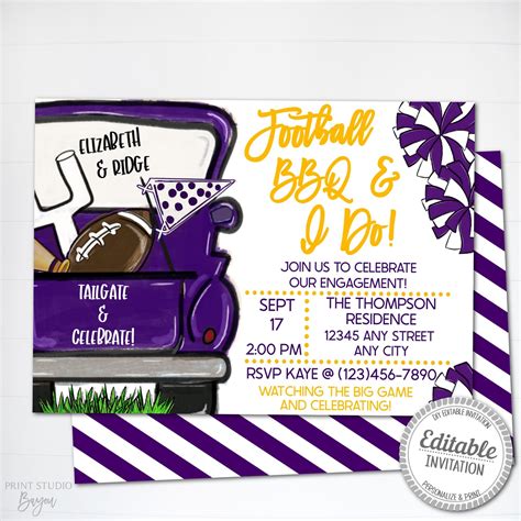 Printable Football Bbq And I Do Invitation Purple And Gold Tailgate