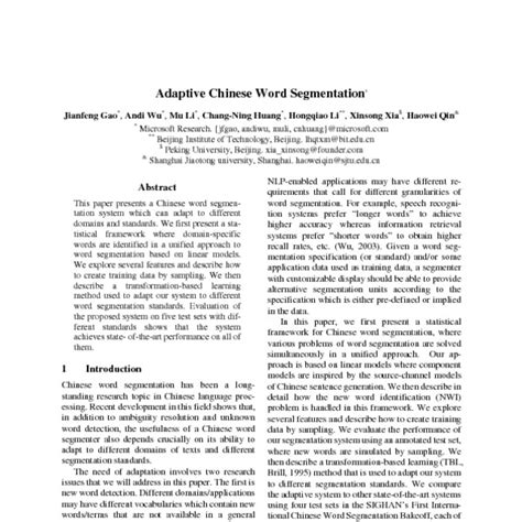 Adaptive Chinese Word Segmentation Acl Anthology