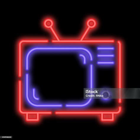 휴대용 안테나가 있는 빛나는 오래된 튜브 Tv 텔레비전 프로그램 및 보고서를 방송하기 위한 장비 밤 광고 표시 요소 빛나는 네온 아이콘은 검은 배경에 고립되어 있습니다