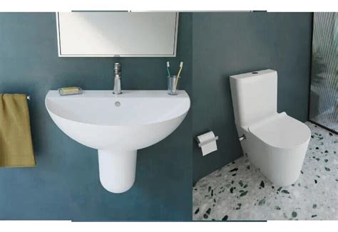 طقم حمام تايتن مرحاض ملاصق كامل ذاتى الغلق و حوض 70 سم عامود معلق من سان بيور