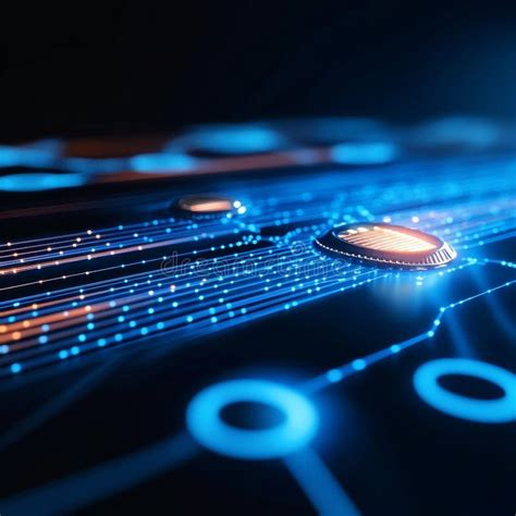Futuristic Circuitry Glowing Lines And Data Flow Technology Ai And Communication Stock