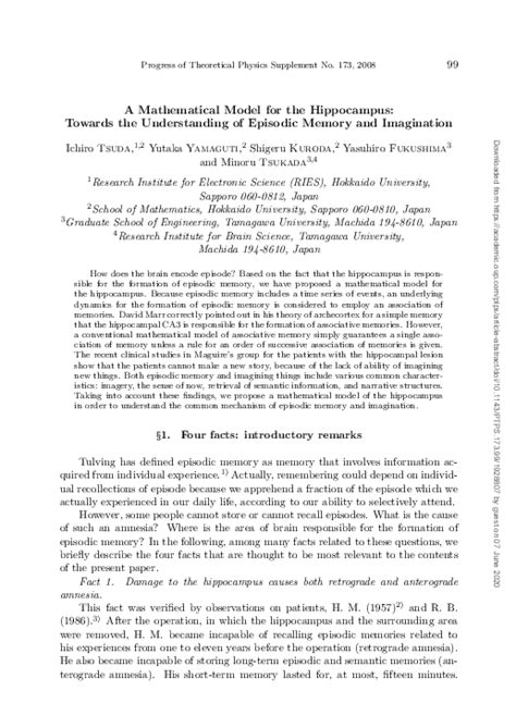 Pdf A Mathematical Model For The Hippocampus Towards The Understanding Of Episodic Memory And