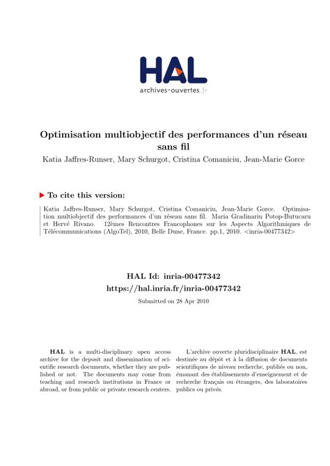 Pdf Optimisation Multiobjectif Des Performances Dun Réseau Sans Fil