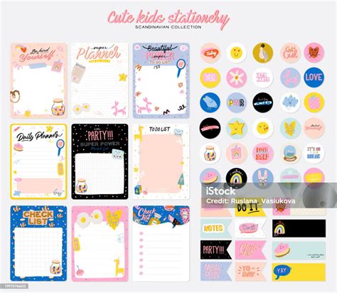 주간 또는 일일 플래너 노트 종이 할 목록 귀여운 아이 일러스트레이션과 영감 따옴표로 장식 스티커 템플릿의 컬렉션 0명에 대한 스톡 벡터 아트 및 기타 이미지 Istock