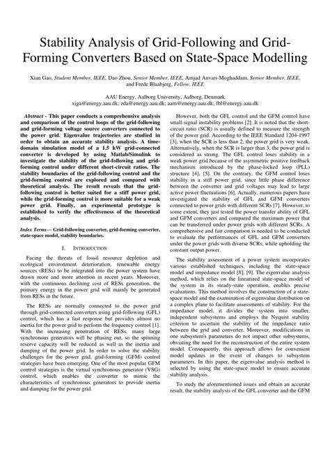 PDF Stability Analysis Of Grid Following And Grid Forming Converters Based On State Space