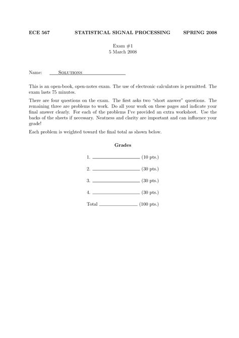 4 Questions On Statistical Signal Processing With Solutions Exam 1 Ece 567 Exams