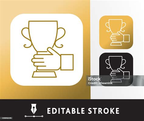트로피 와 우승 손 과 트로피 테마 얇은 라인 아이콘 세트 편집 스트로크 1에 대한 스톡 벡터 아트 및 기타 이미지 1 1
