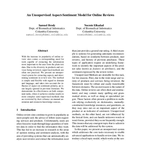 An Unsupervised Aspect Sentiment Model For Online Reviews Acl Anthology