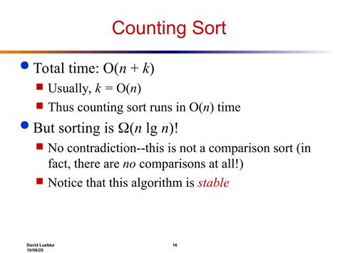 Linear Time Sorting Algorithm Functionality Ppt