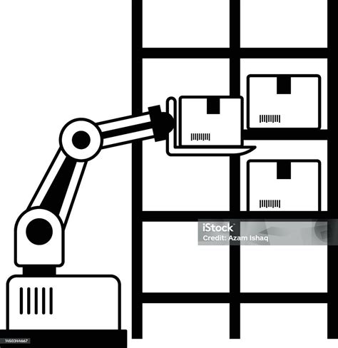 봇 분류기 Amr 개념 굴절식 로봇 팔 벡터 아이콘 디자인 창고 자동화 기호 산업 혁명 기호 배송 및 물류 스톡 일러스트 개선에 대한 스톡 벡터 아트 및 기타 이미지