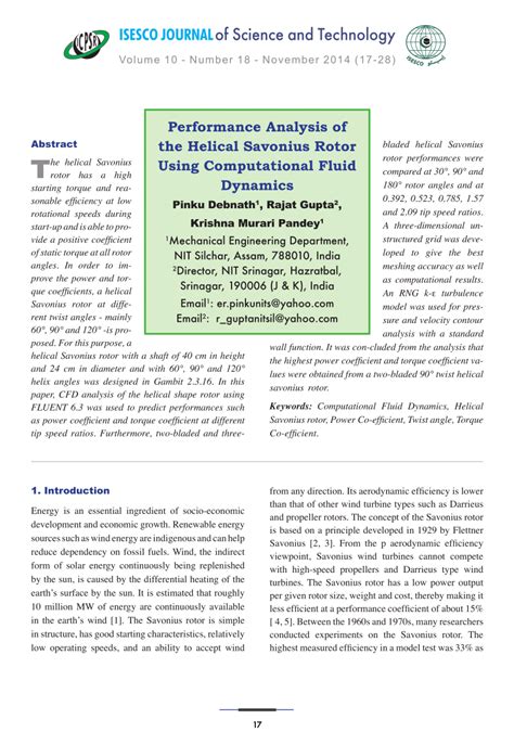 Pdf Performance Analysis Of The Helical Savonius Rotor Using Computational Fluid Dynamics