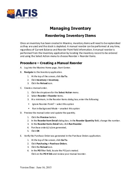 Pdf Managing Inventory Reordering Inventory Items Procedure Creating A Manual Reorder