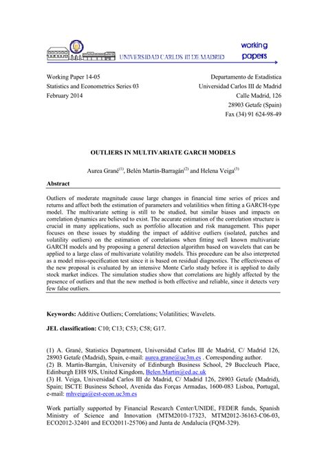 Pdf Outliers In Multivariate Garch Models Effects And Detection