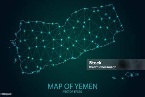 예멘지도 어두운 그라데이션 배경에 빛나는 점과 선 비늘 3d 메쉬 다각형 네트워크 연결 0명에 대한 스톡 벡터 아트 및 기타 이미지 Istock