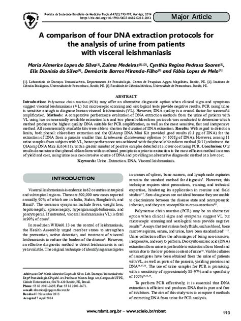 Pdf A Comparison Of Four Dna Extraction Protocols For The Analysis Of Urine From Patients With