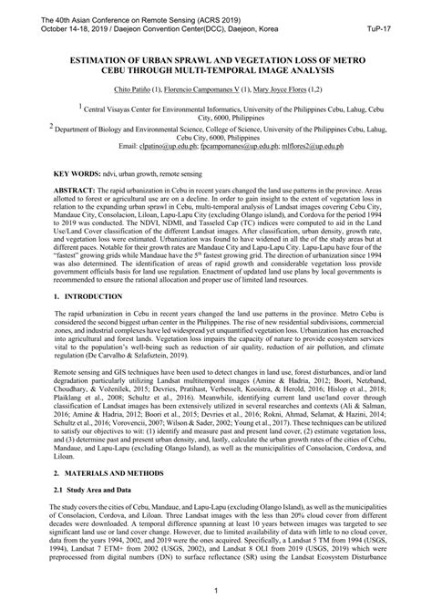 Pdf Estimation Of Urban Sprawl And Vegetation Loss Of Metro Cebu