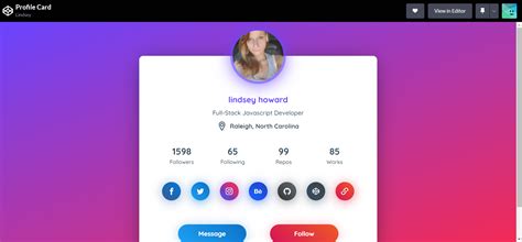 GitHub CodeLikeAGirl Profile Card An HTML Profile Card Created With Javascript HTML And