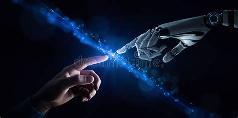 Ai Machine Learning And Neural Networks The Robot S Hand Touches The