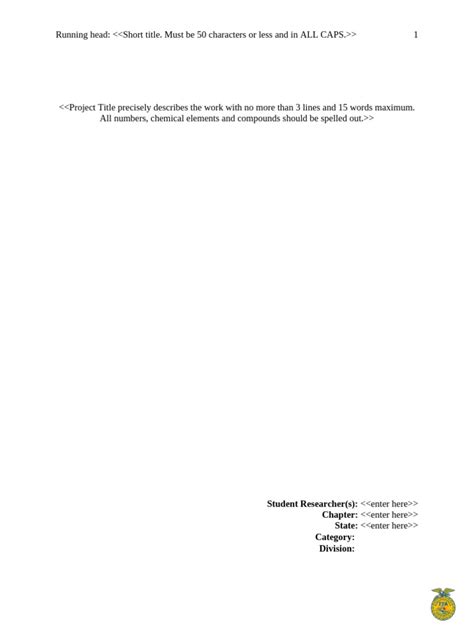 Agriscience Fair Written Report Template Divisions 3 6 Pdf