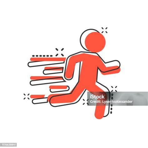 달리는 사람들은 만화 스타일로 아이콘에 서명합니다 흰색 고립 된 배경에 실루엣 벡터 만화 그림을 실행합니다 모션 조깅 비즈니스