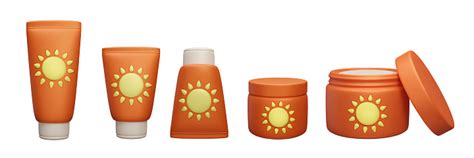 3d 여름 미용 화장품 세트 Spf 자외선 차단제 페이셜 크림 항아리 흰색 절연 자외선 차단제 로션 튜브 병 태양 안전 3d 스킨 케어 자외선 차단제 메이크업 컬렉션 벡터