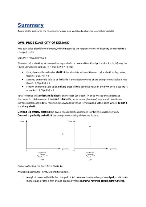 Elasticity Notes Summary An Elasticity Measures The Responsiveness