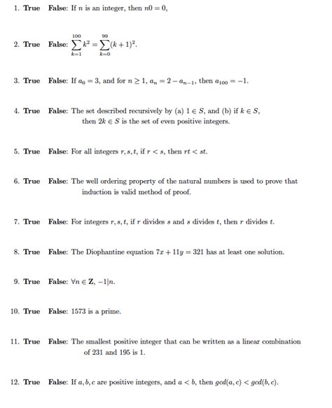 Solved True False If N Is An Integer Then N0 0 True