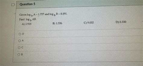 solved given logba−1 727 and logbb−0 191 find logbab a