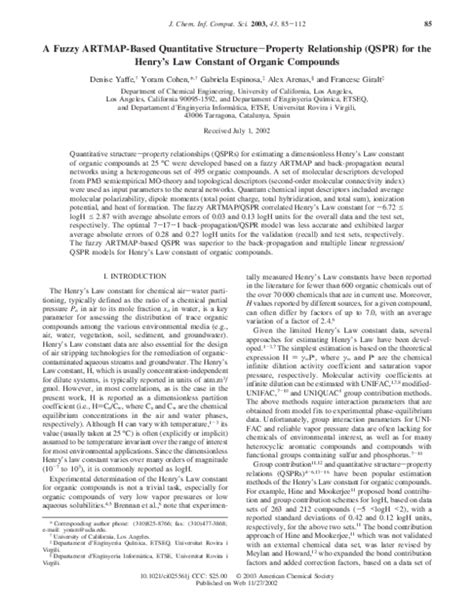 Pdf A Fuzzy Artmap Based Quantitative Structure Property Relationship Qspr For The Henrys