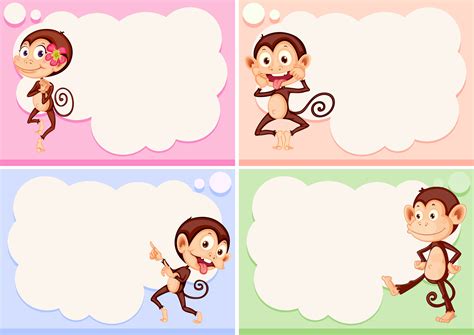 Four Border Templates With Cute Monkeys 433904 Vector Art At Vecteezy