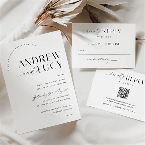 Wedding Invitation Qr Code Rsvp Minimalist Wedding Invite Suite Minimal Invite Simple