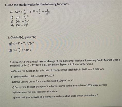 Solved 1 Find The Antiderivative For The Following