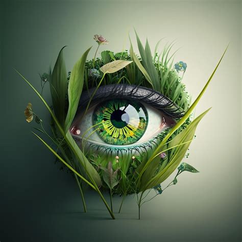 Premium Photo Eye With Green Iris Made Of Nature Flowers Grass