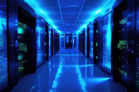 Premium Ai Image Data Center Cooling System With Blue Led Lights Created With Generative Ai