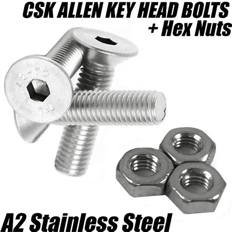 M4 A2 Stainless Steel Countersunk Screws Socket Bolts W Full Hex Nuts